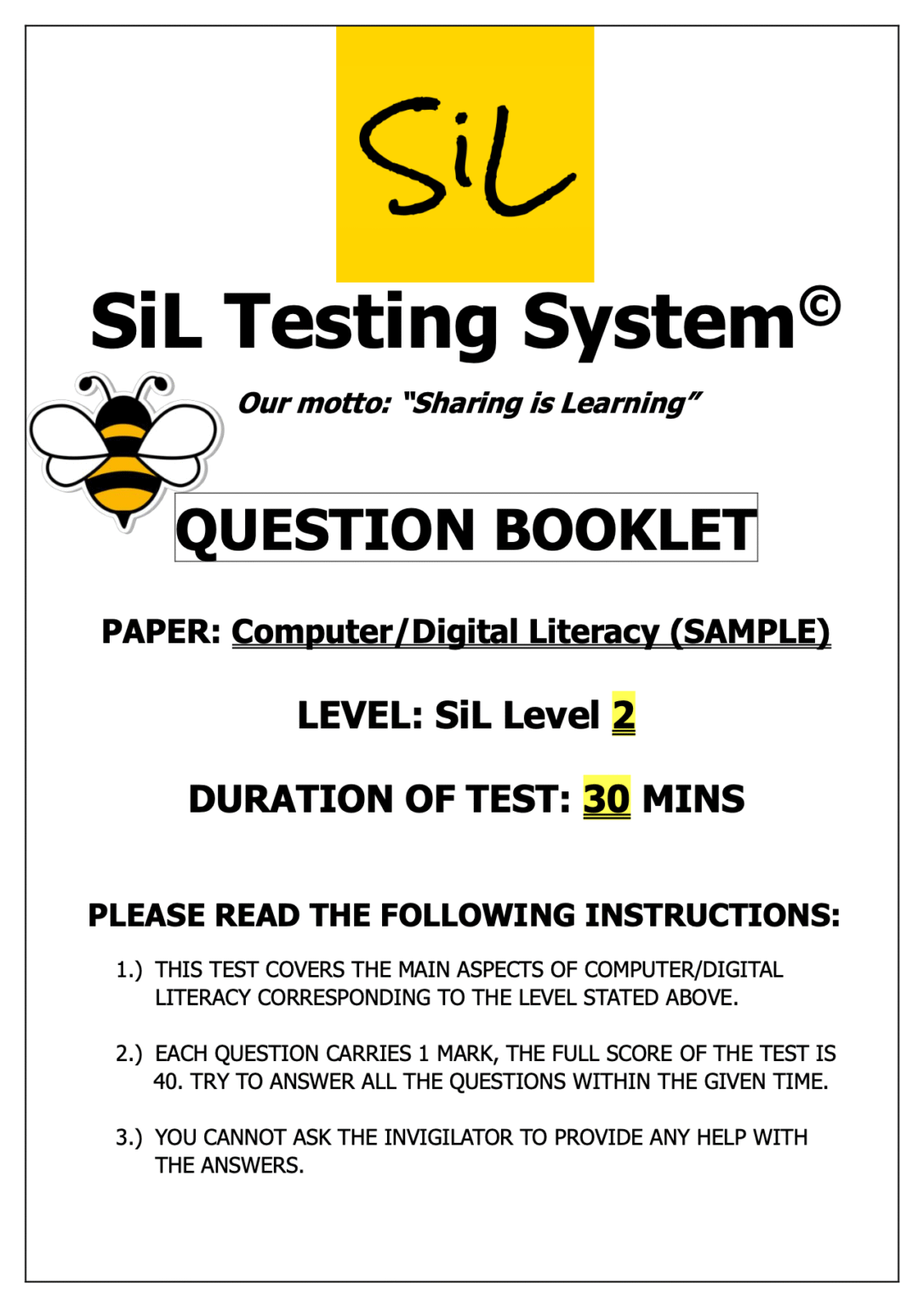 SiL Testing System - Computer/Digital Literacy Sample Papers, Answer ...