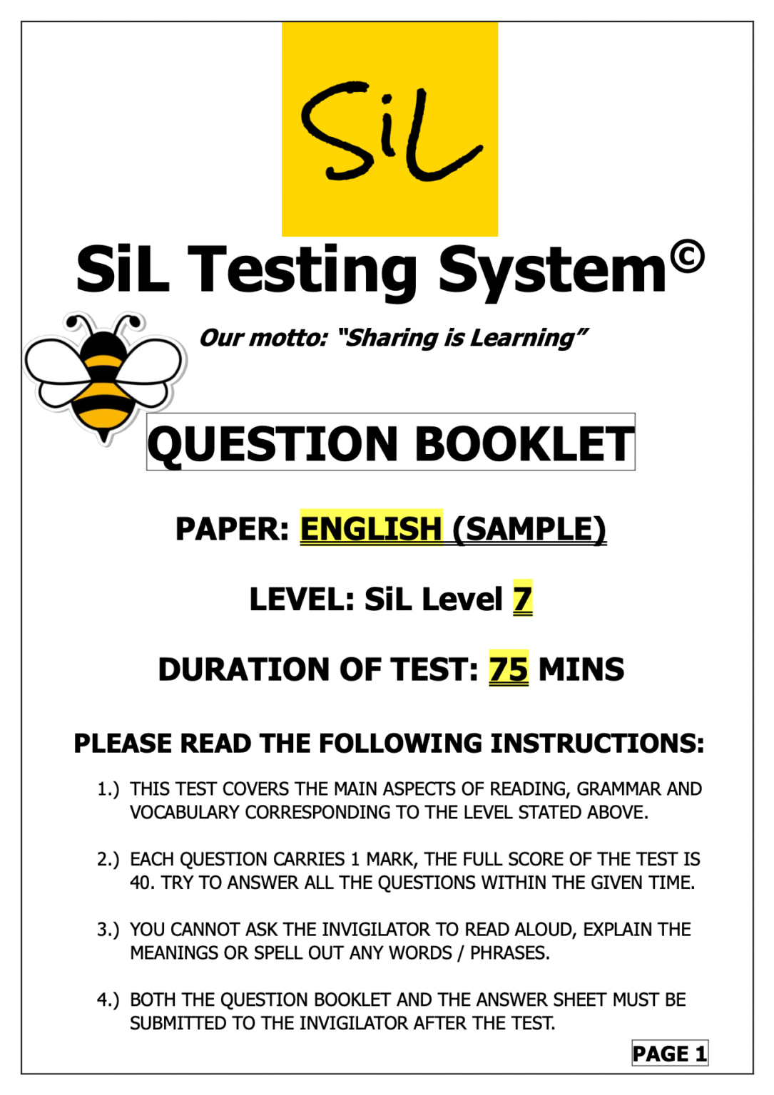 SiL Testing System - English Sample Papers, Answer Keys and Curriculum ...